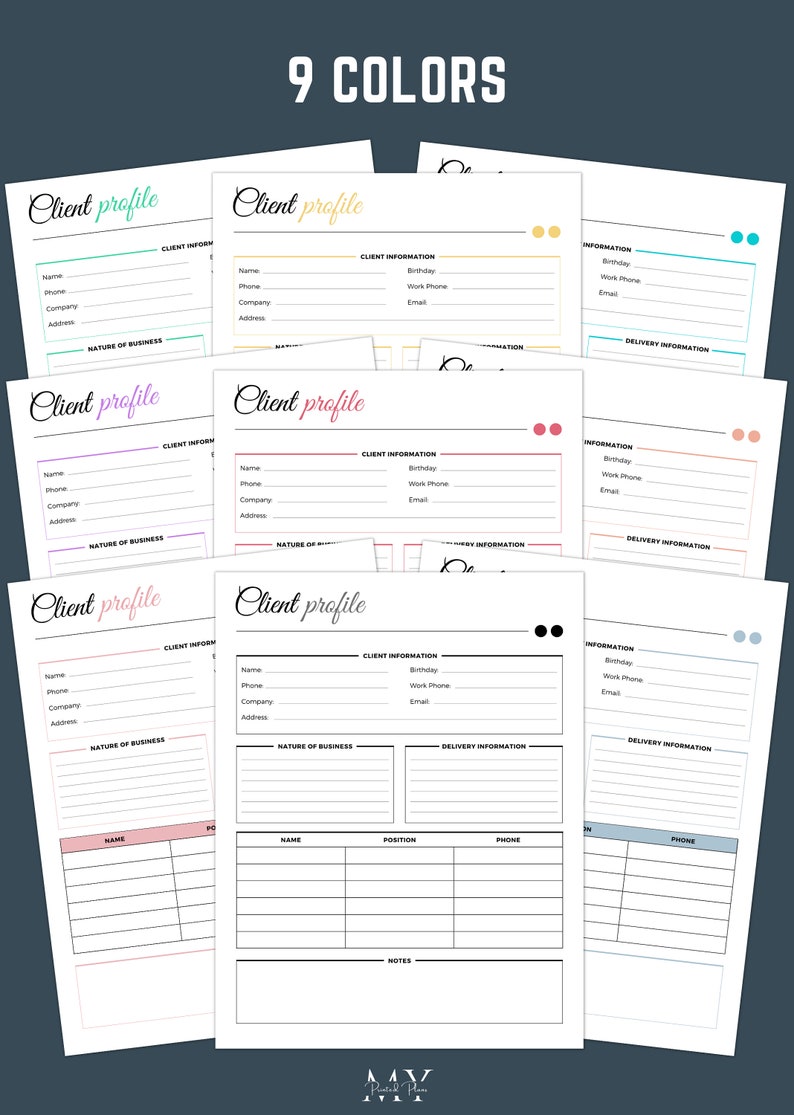 Client Profile Template Printable, Client Information Form, B2B ...
