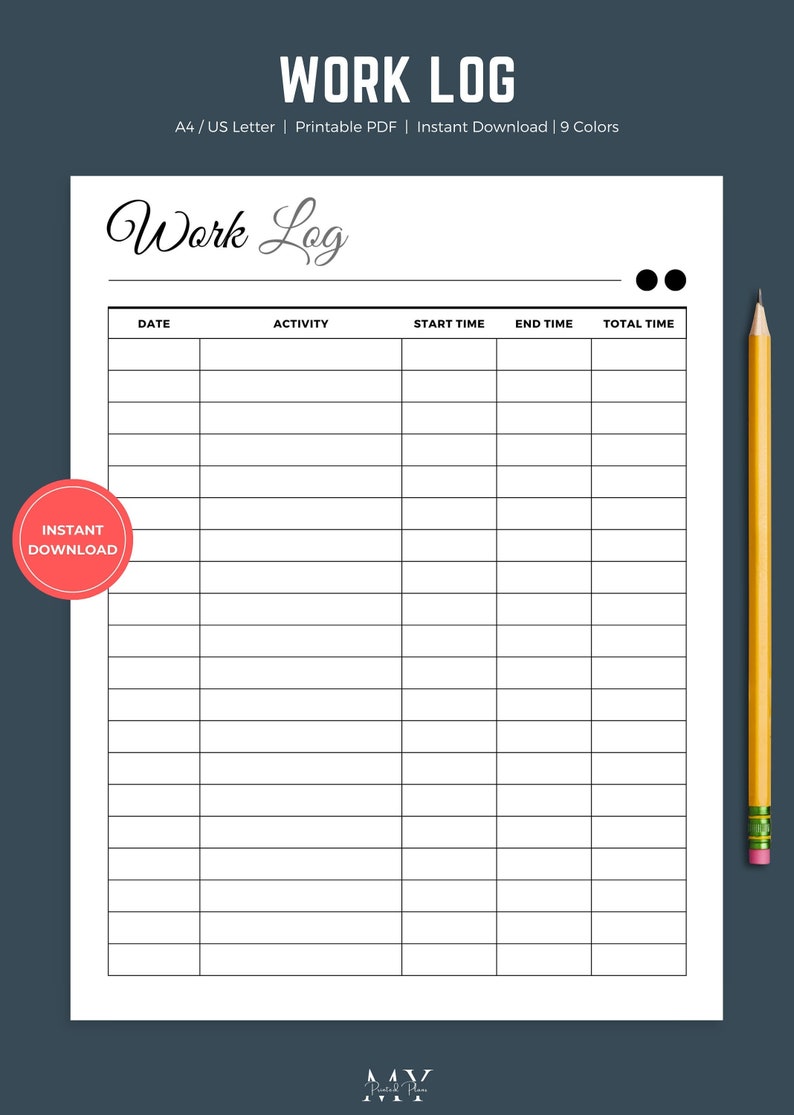 Work Log Printable, Work Schedule Template, Time Log, Activity Tracker ...