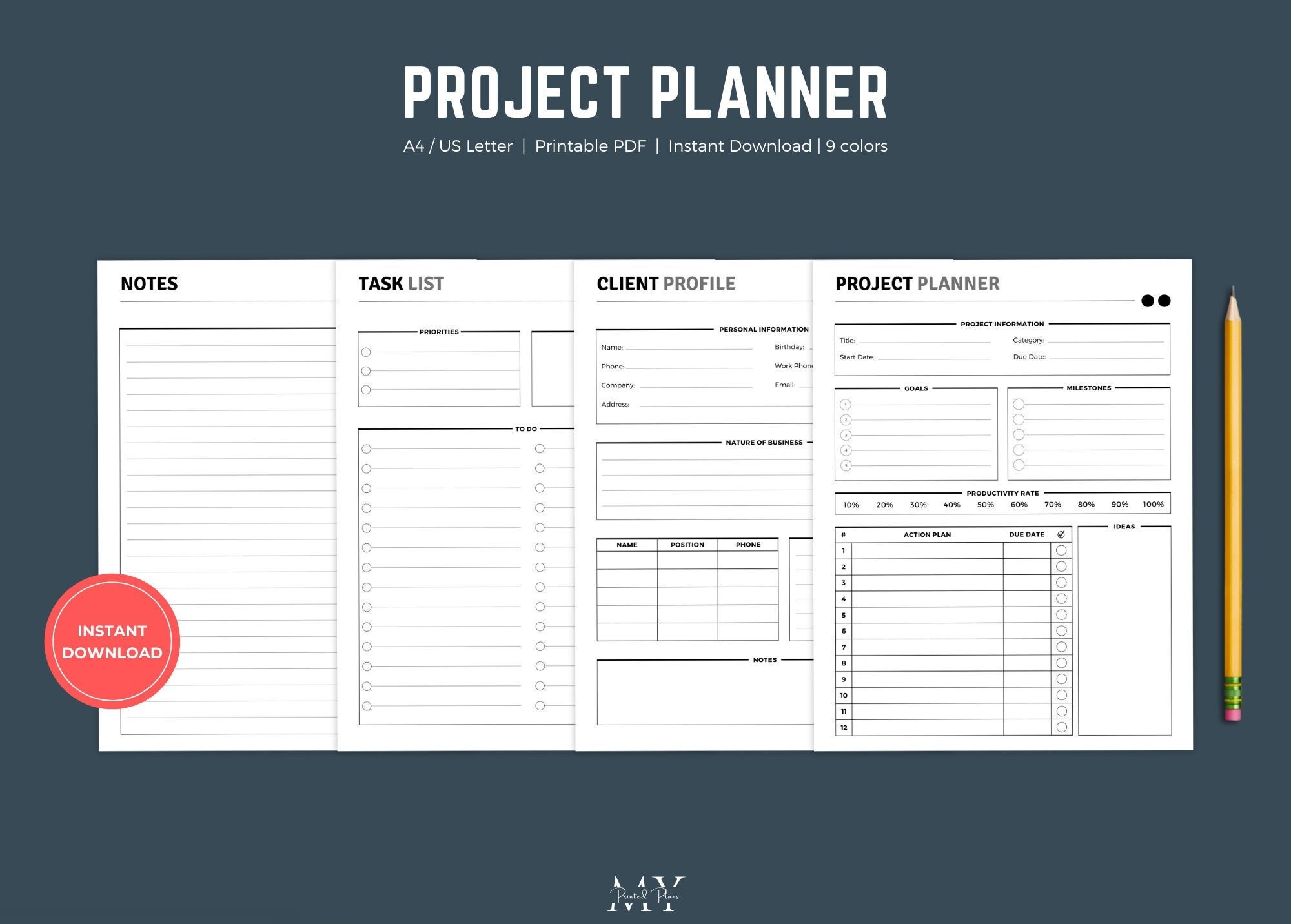 Project Planner Template Printable, Project Organizer and Manager ...