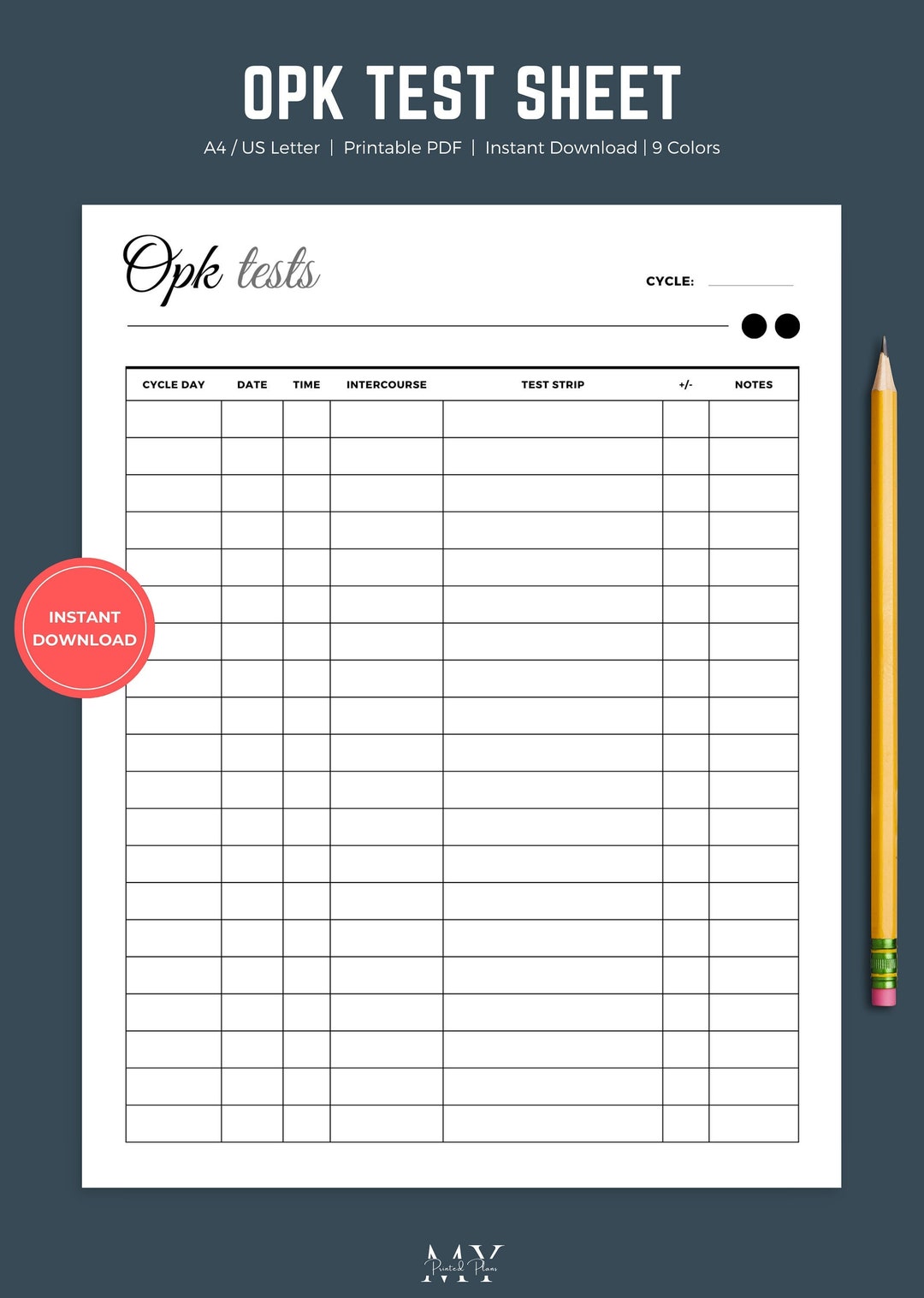 OPK Tracker Printable, OPK Test Sheet Template, Pregnancy & Ovulation ...