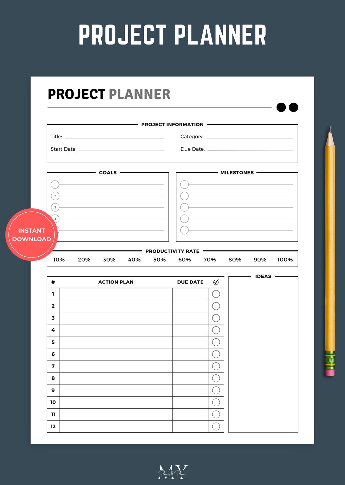 Project Planner Template Printable, Project Organizer and Manager ...