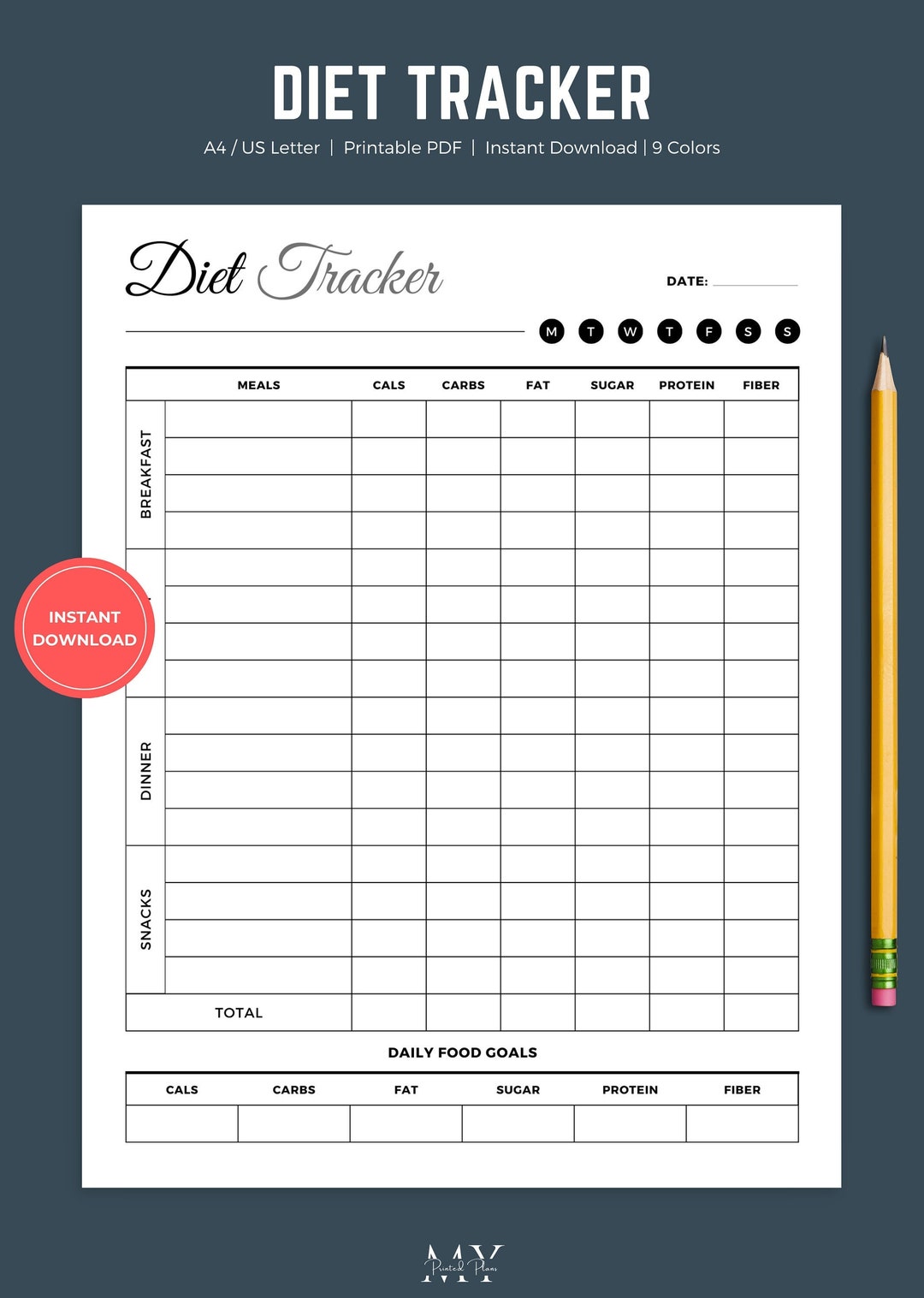 Diet Tracker Printable, Diet Log Template, Calorie Deficit Tracker ...