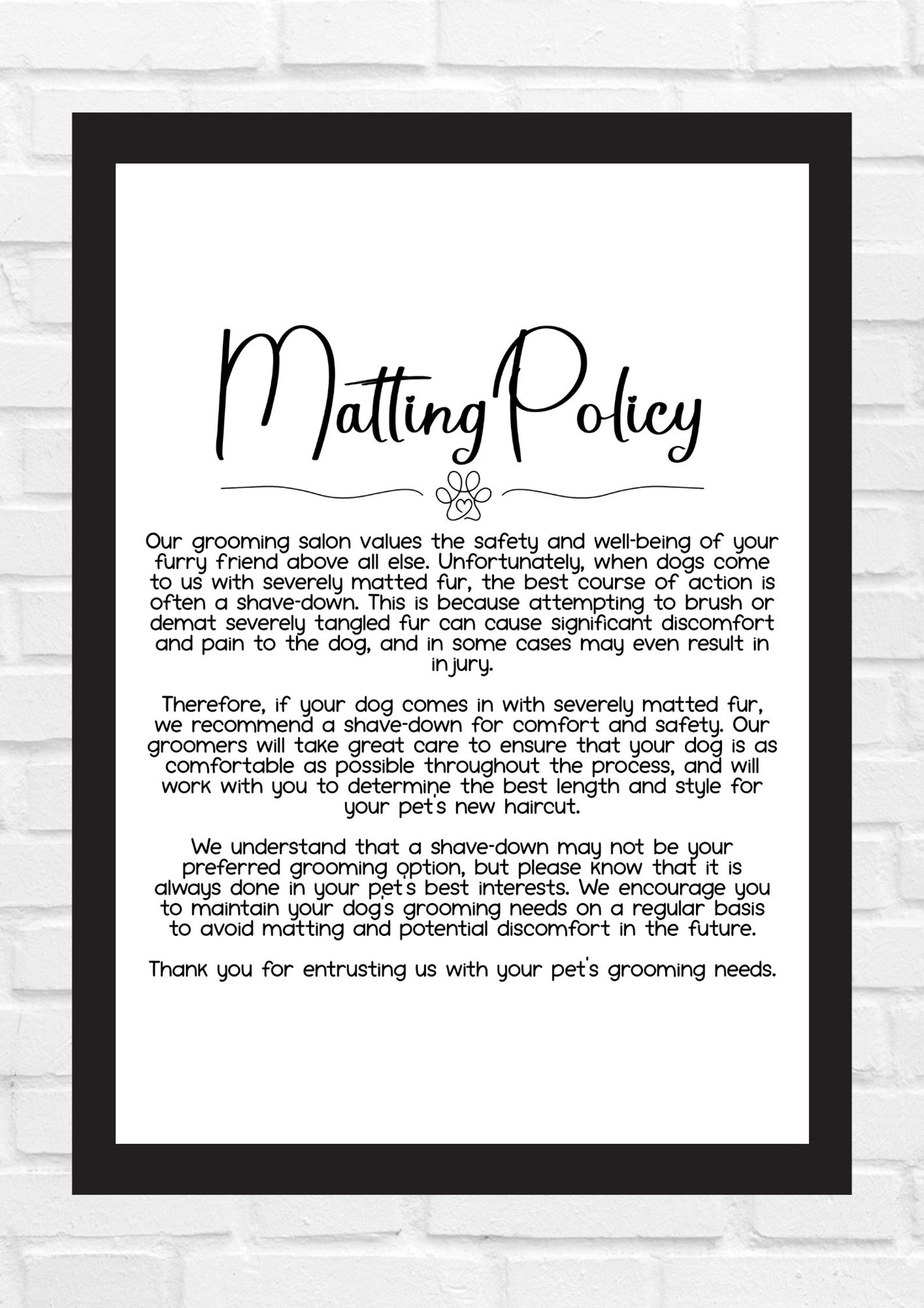 Dog Grooming Matting and Cancellation Policy Bundle Digital Download ...