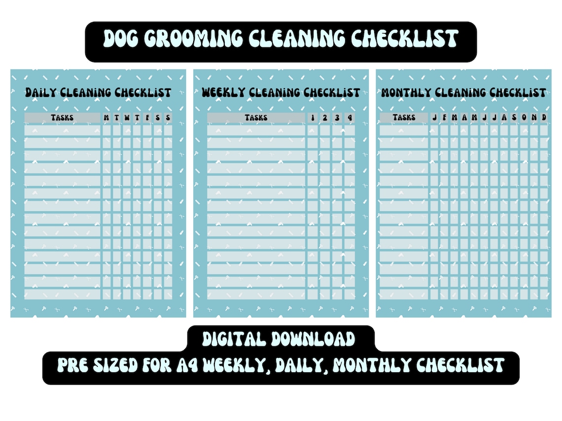 Dog Grooming Cleaning Checklist / Printable PDF / Daily Weekly Monthly ...