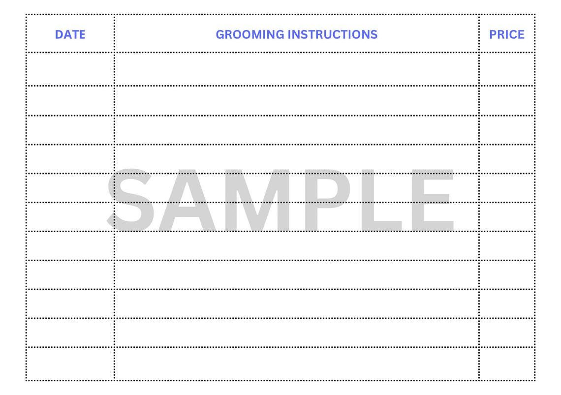 Dog Grooming Record Card PDF Client Digital Download Template A4 A5 ...