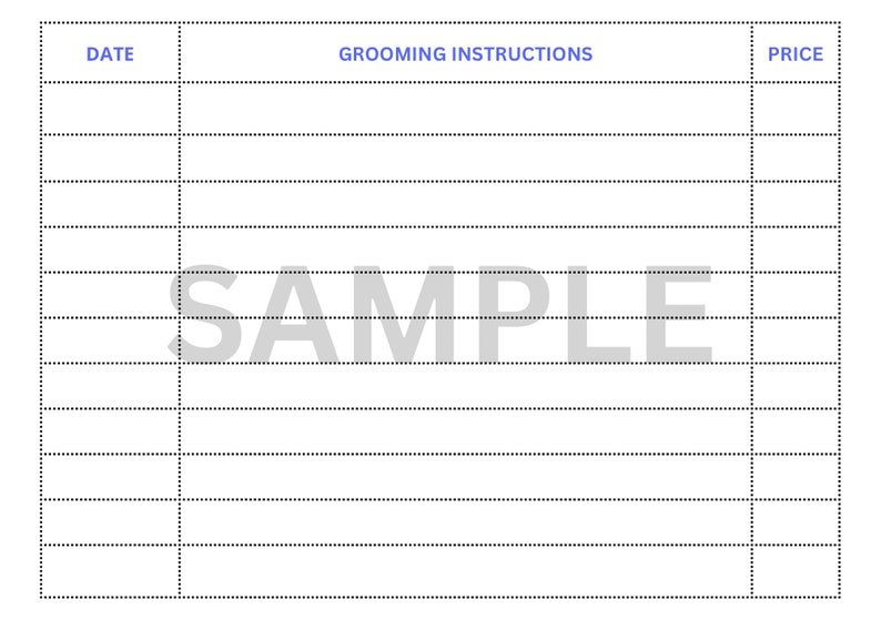 Dog Grooming Record Card PDF Client Digital Download Template A4 A5 ...