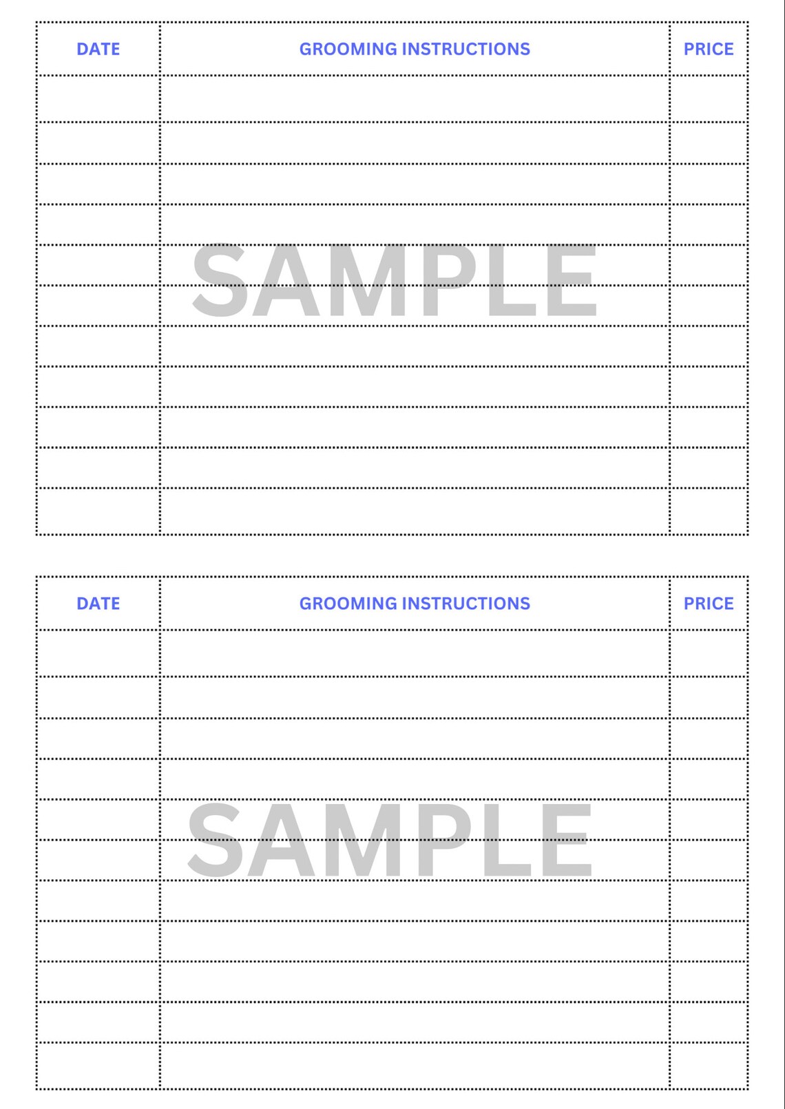 Dog Grooming Record Card PDF Client Digital Download Template A4 A5 ...