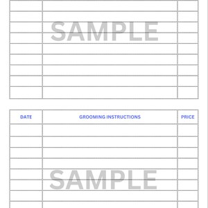 Dog Grooming Record Card PDF Client Digital Download Template A4 A5 ...