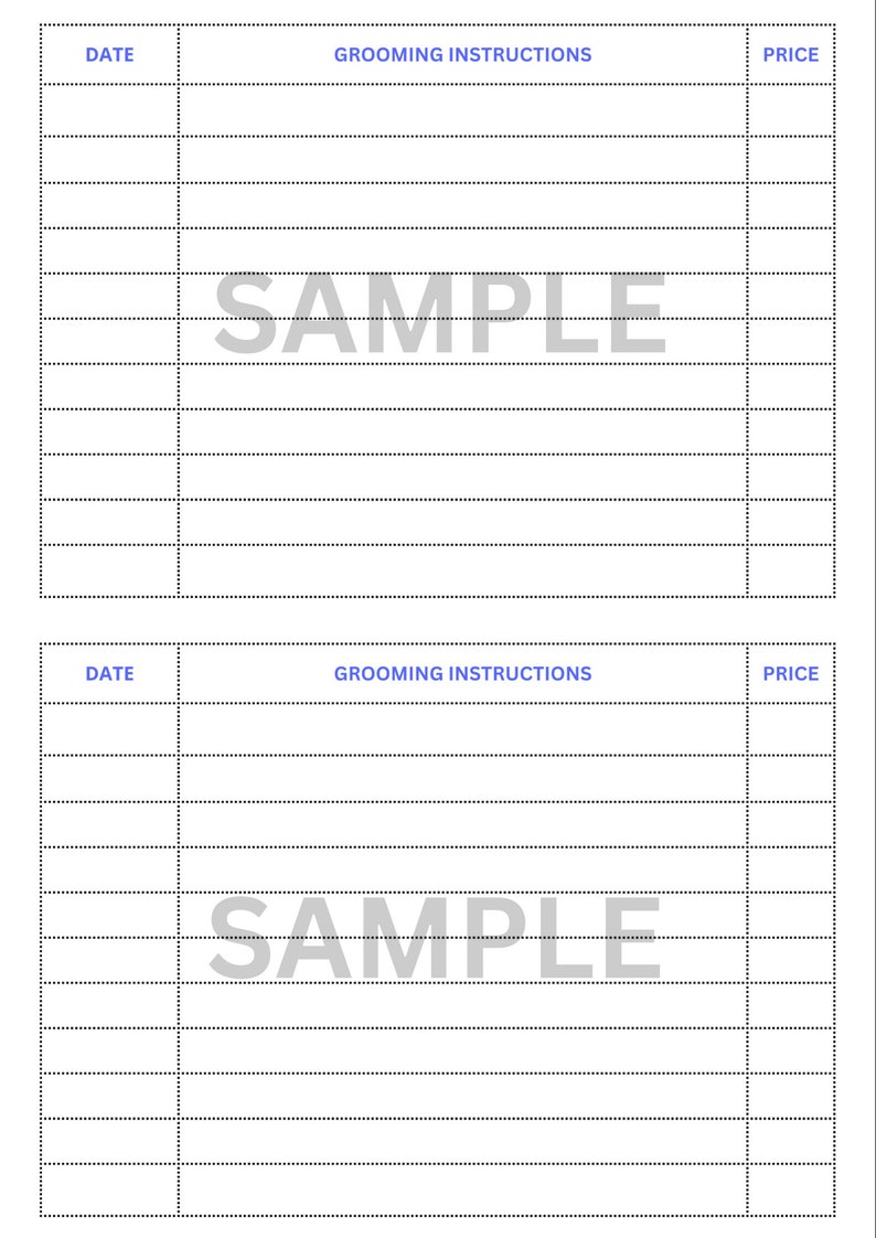 Dog Grooming Record Card PDF Client Digital Download Template A4 A5 ...