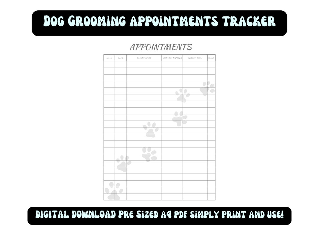 Dog Grooming Appointment Form / Printable PDF / Appointment Tracker ...