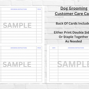 Dog Grooming Record Card PDF Client Digital Download Template A4 A5 ...