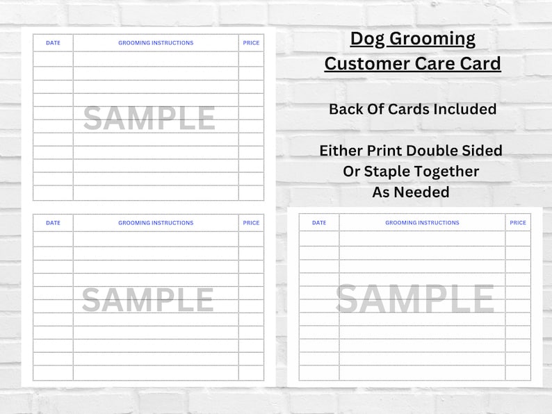 Dog Grooming Record Card PDF Client Digital Download Template A4 A5 ...