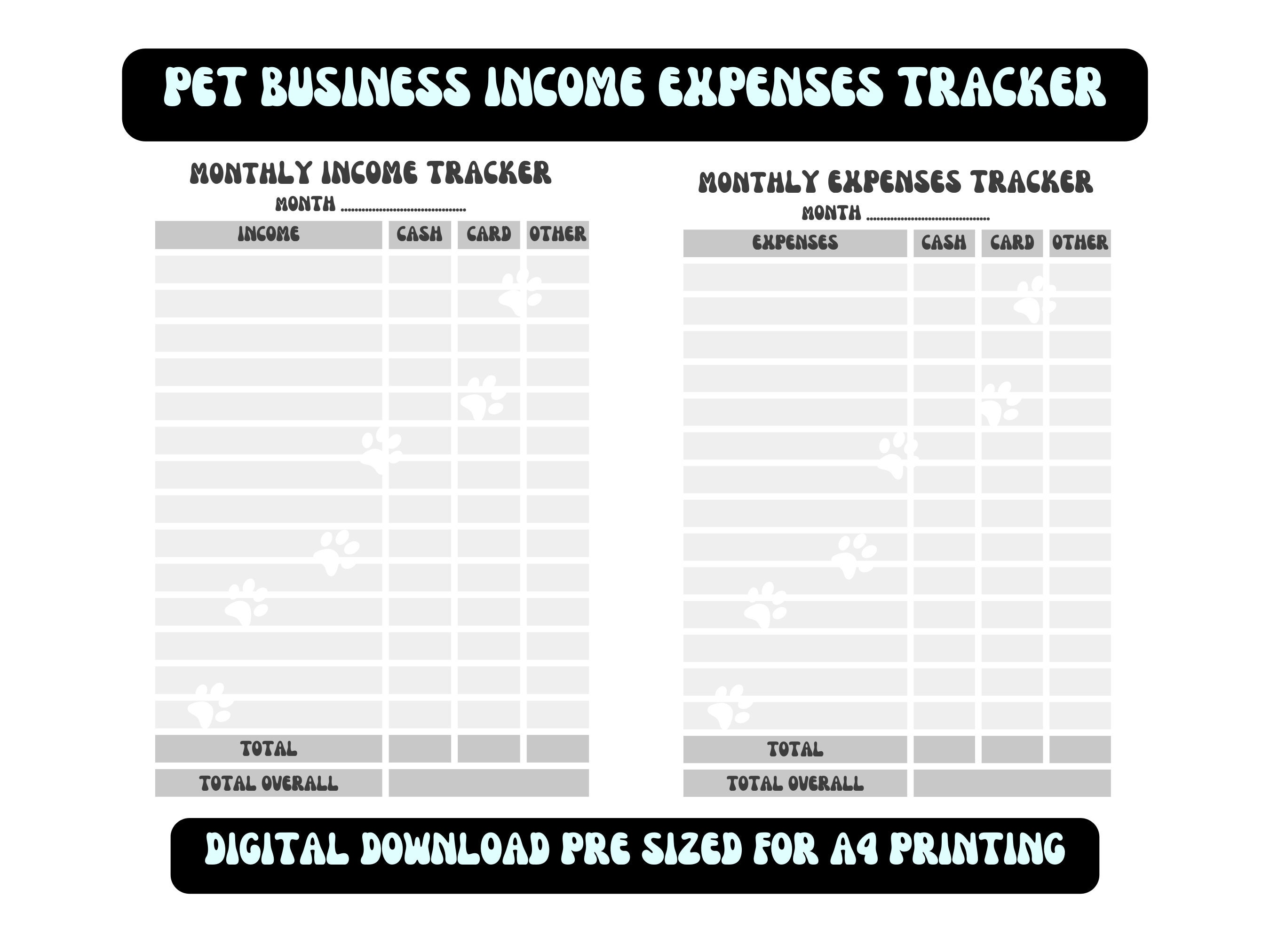 Pet Business Finance Tracker / Printable PDF / Income / Expenses / Pet ...