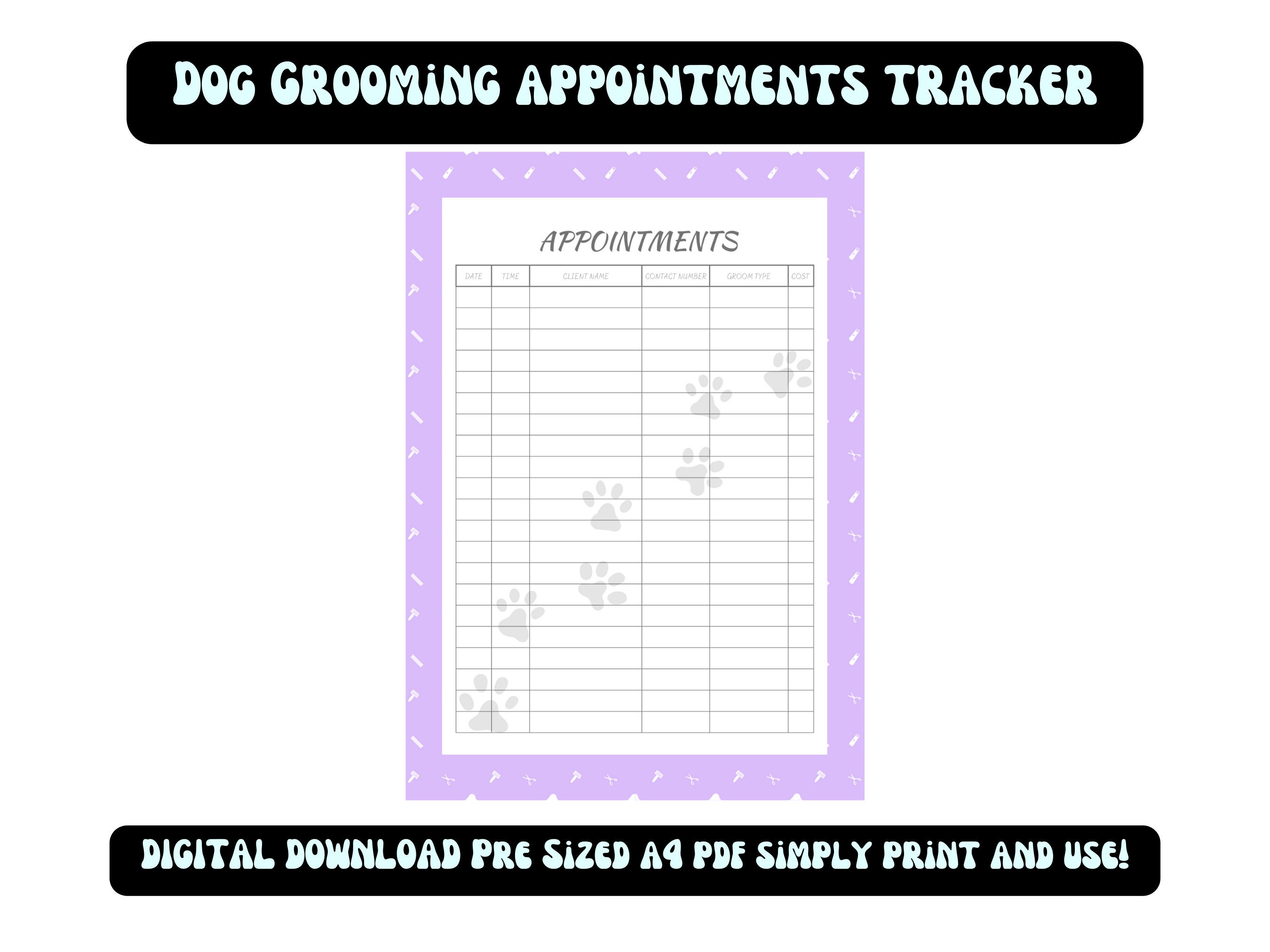 Dog Grooming Appointment Form / Printable PDF / Appointment Tracker ...