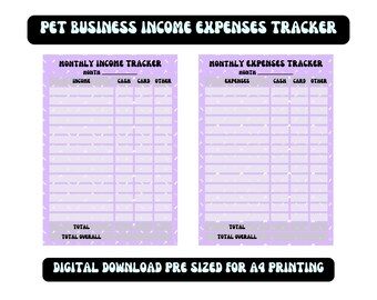 Pet Business Finance Tracker / Printable PDF / Income / - Etsy