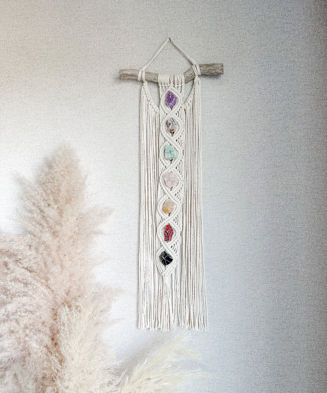Chakra Macrame Wall Hanging Crystal Wall Hanging Chakrame Crystal Decor ...