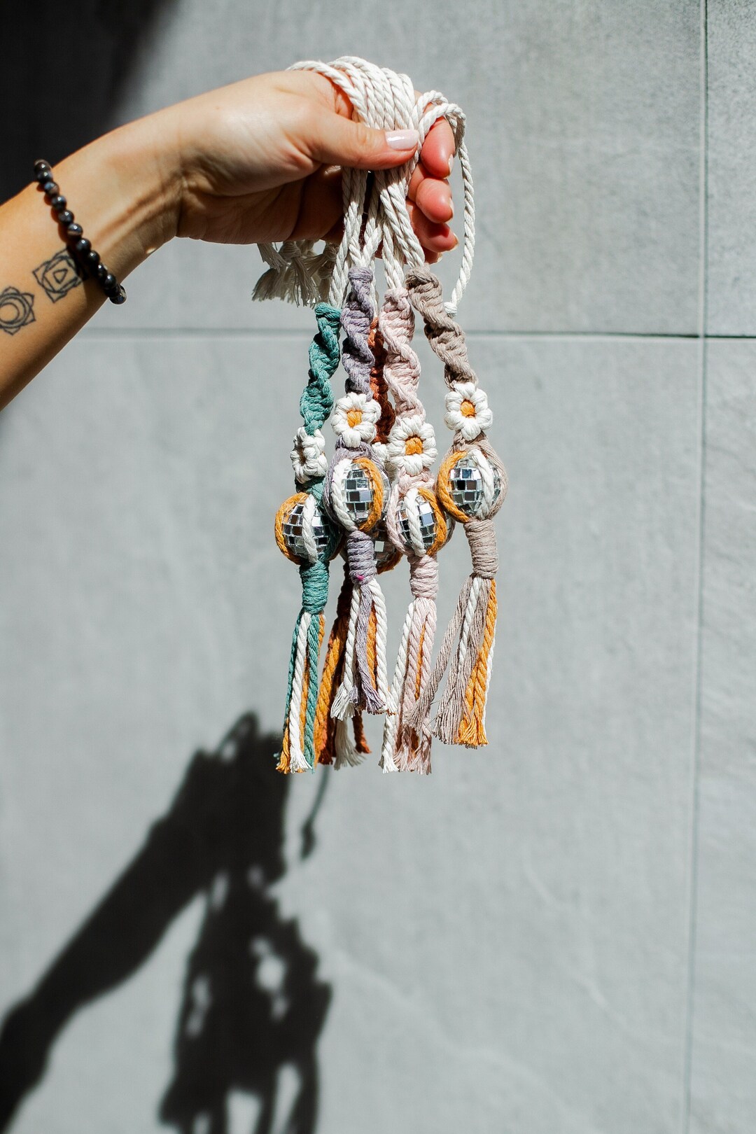 Disco Ball Car Charm, Car Charm, Macrame Car Accessory, Boho Rearview ...