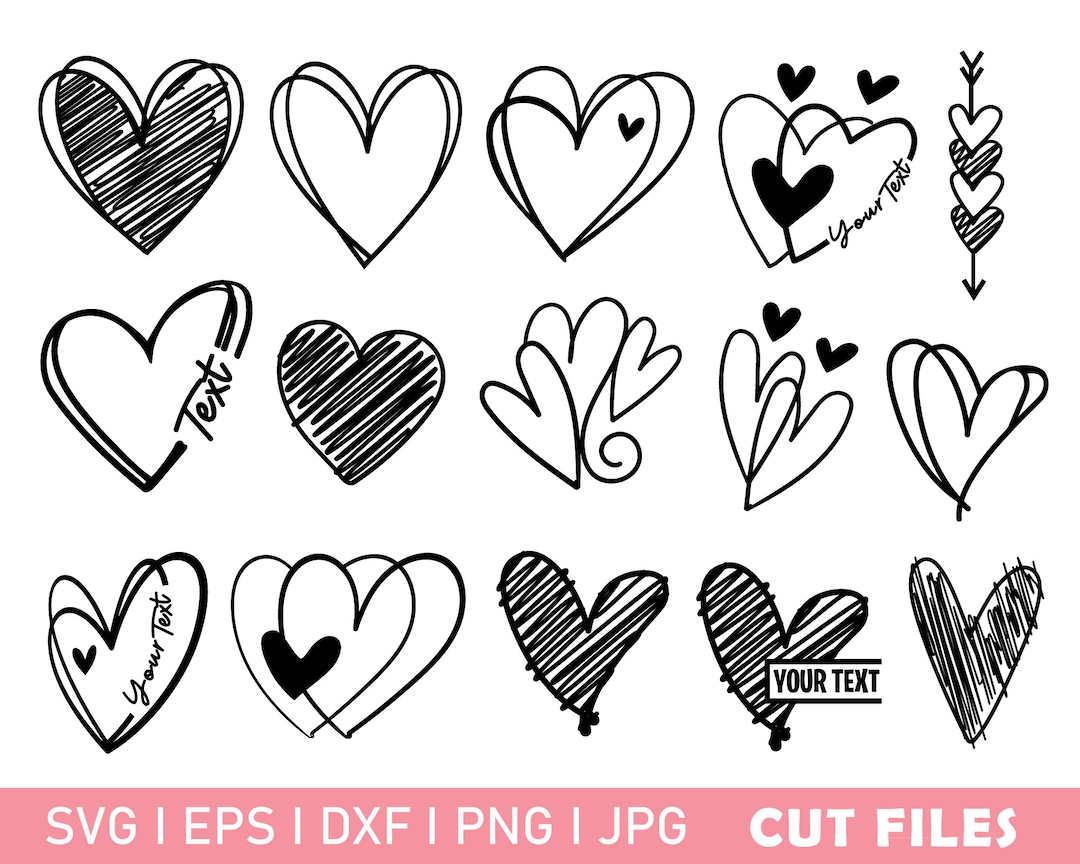 Heart SVG, Heart SVG Bundle, Hand Drawn Heart SVG, Doodle Heart Svg ...