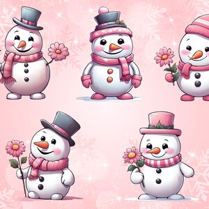 Cute Pink Christmas Snowman Clipart Cute Christmas Clipart - Etsy