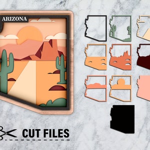 Arizona State SVG, 3d Arizona Svg, Shadowbox Svg, Nature Svg, Layered ...