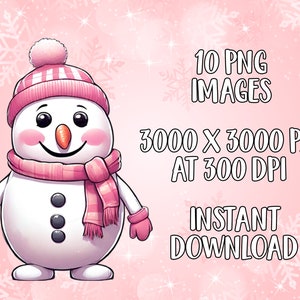 Cute Pink Christmas Snowman Clipart Cute Christmas Clipart - Etsy