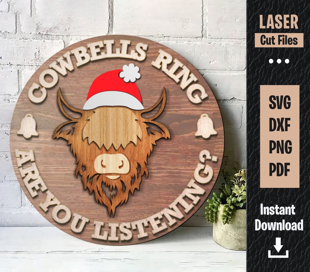 Fluffy Cow Door Sign SVG Cut, Highland Cow Christmas Door Sign SVG ...