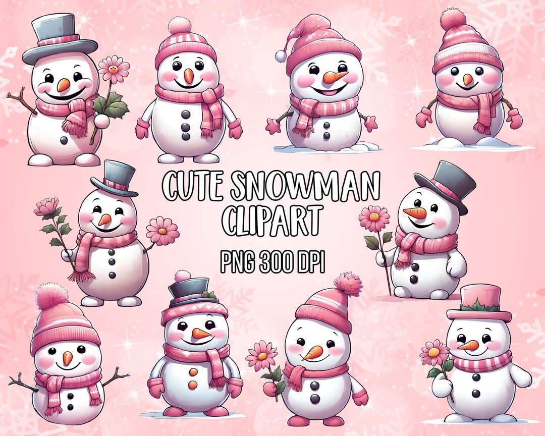 Cute Pink Christmas Snowman Clipart Cute Christmas Clipart - Etsy