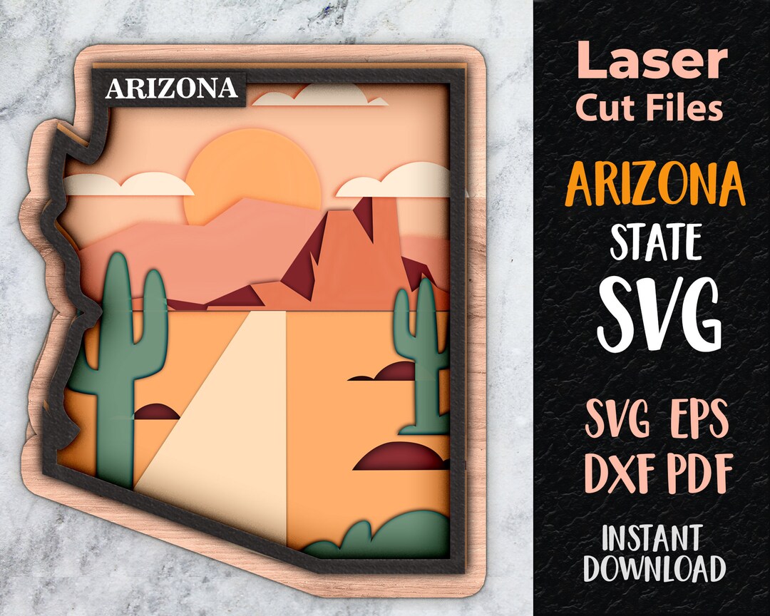 Arizona State SVG, 3d Arizona Svg, Shadowbox Svg, Nature Svg, Layered ...