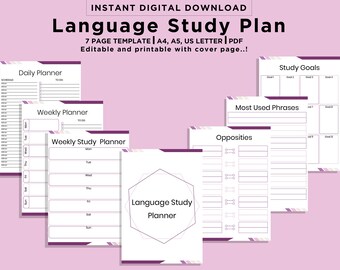 Printable Language Study Planner, Language Study Journal, Language Learner Printable, A4, A5, US ...