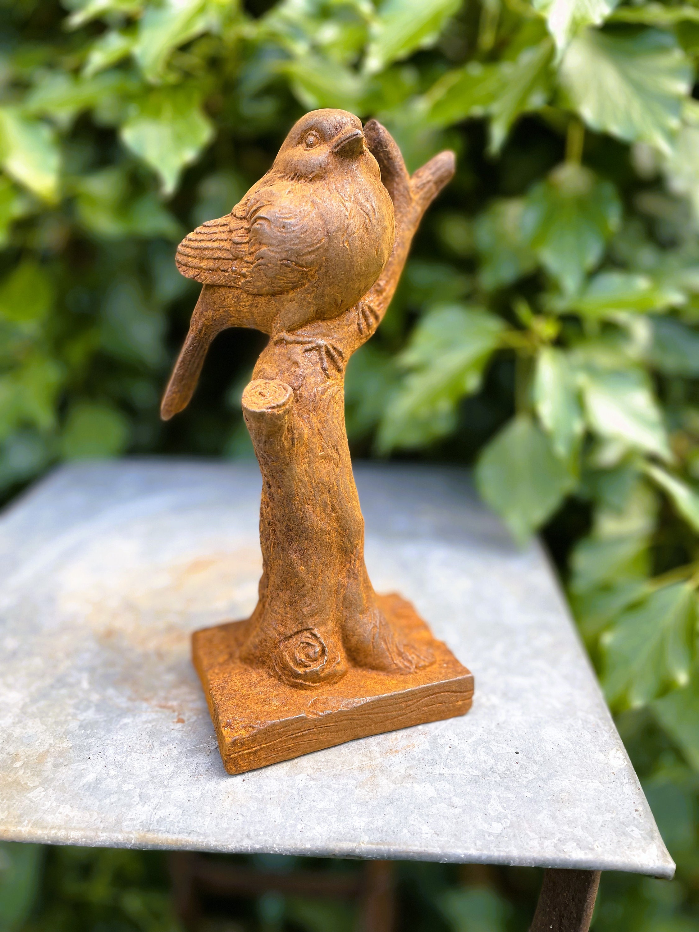 Cast Iron Sculpture of Bird | Sparrow Sitting on Branch | - Etsy