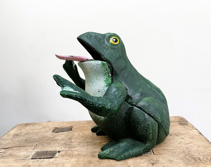 Vintage Cast Iron Mechanical Money Box - Hand-painted - Frog Bank ...