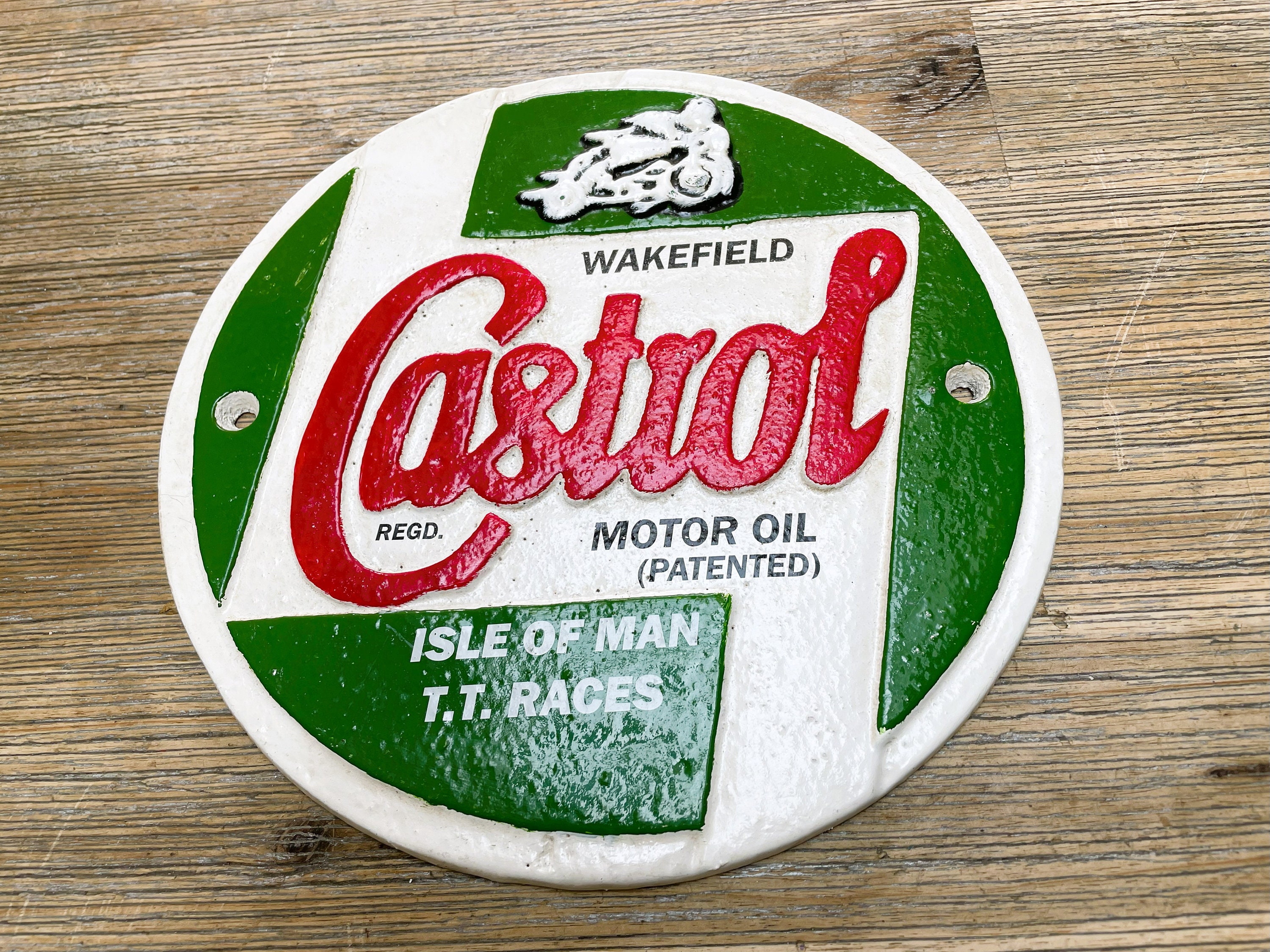 Superb Cast Iron Garage Sign - Castrol Oil - Isle of Man TT Motorcycle ...