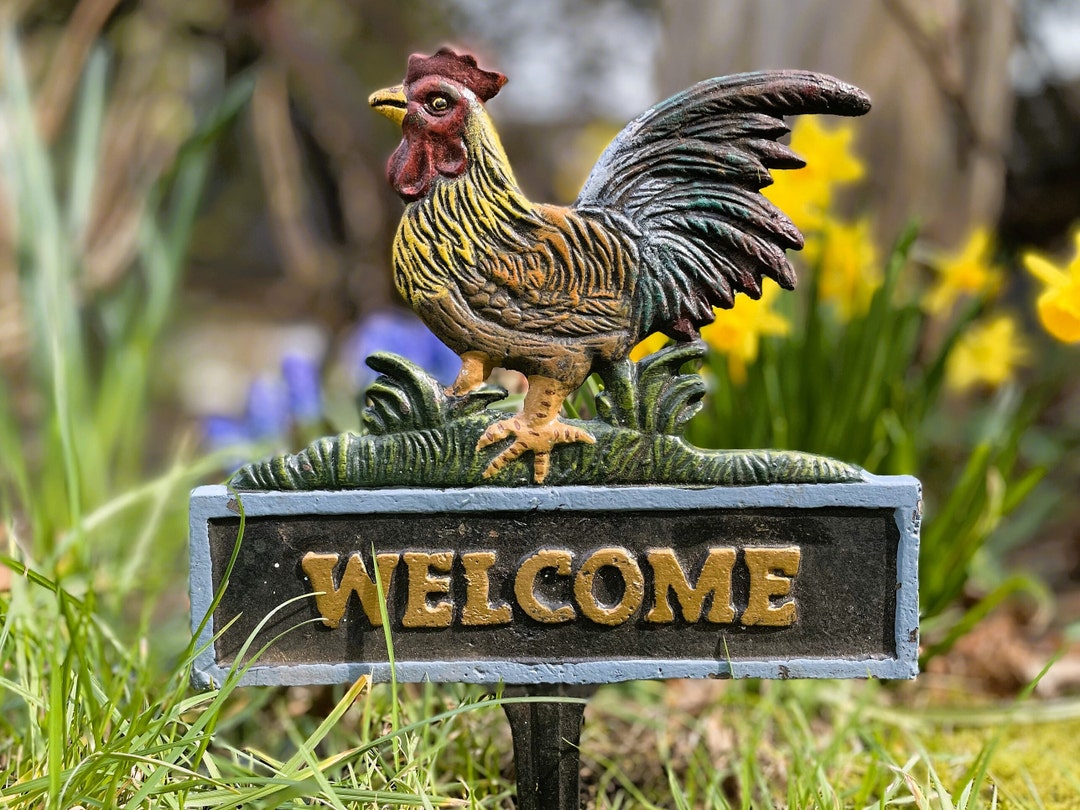 Vintage Cast Iron Garden Stake - Garden Sign "welcome" - Chicken - Etsy