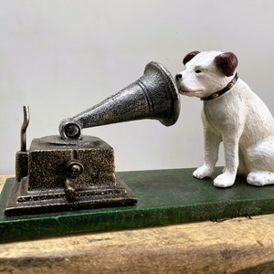 Magnificent Cast Iron Figurine of Dog Nipper With Gramophone "his ...
