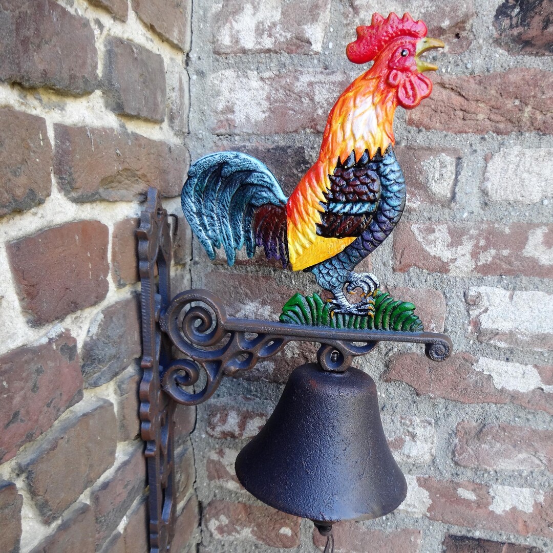 Cast Iron Wall Bell - Colourful Rooster - Bell With Crowing Rooster for ...