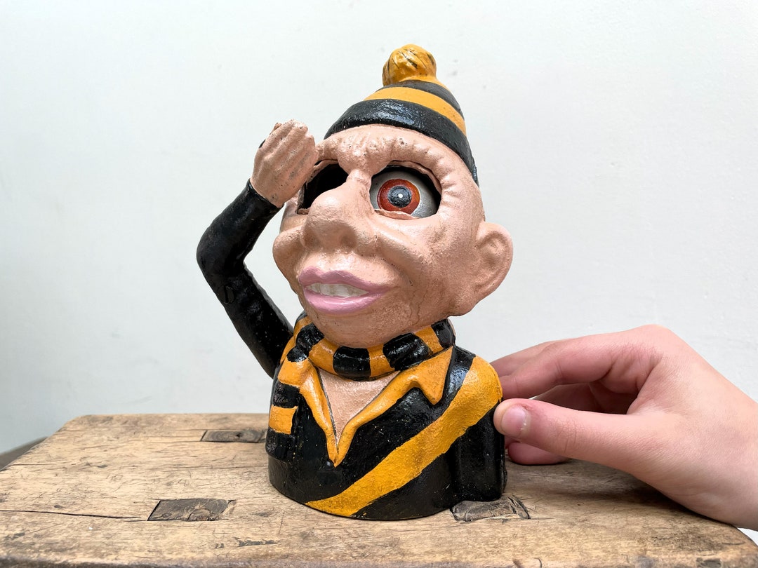 Vintage Cast Iron Mechanical Money Box - Man in Black and Yellow - Etsy