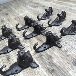 3 Cast Iron Coat Hooks - Animal Heads - Pig Head, Rooster Head, Cow ...