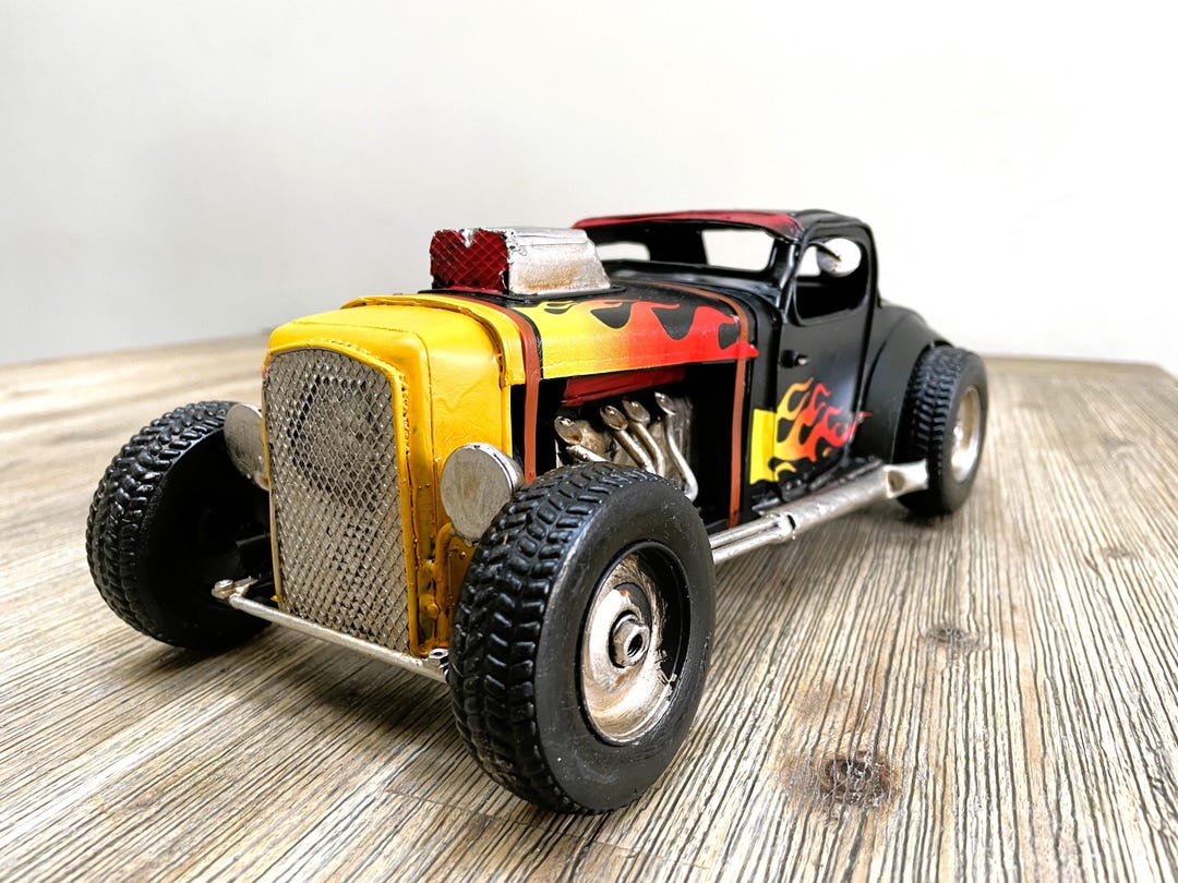 Iconic Hot Rod - Old Timer With Flame Drawing - Tin Model Car - Etsy