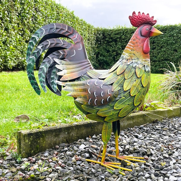 Large Metal Rooster - Etsy