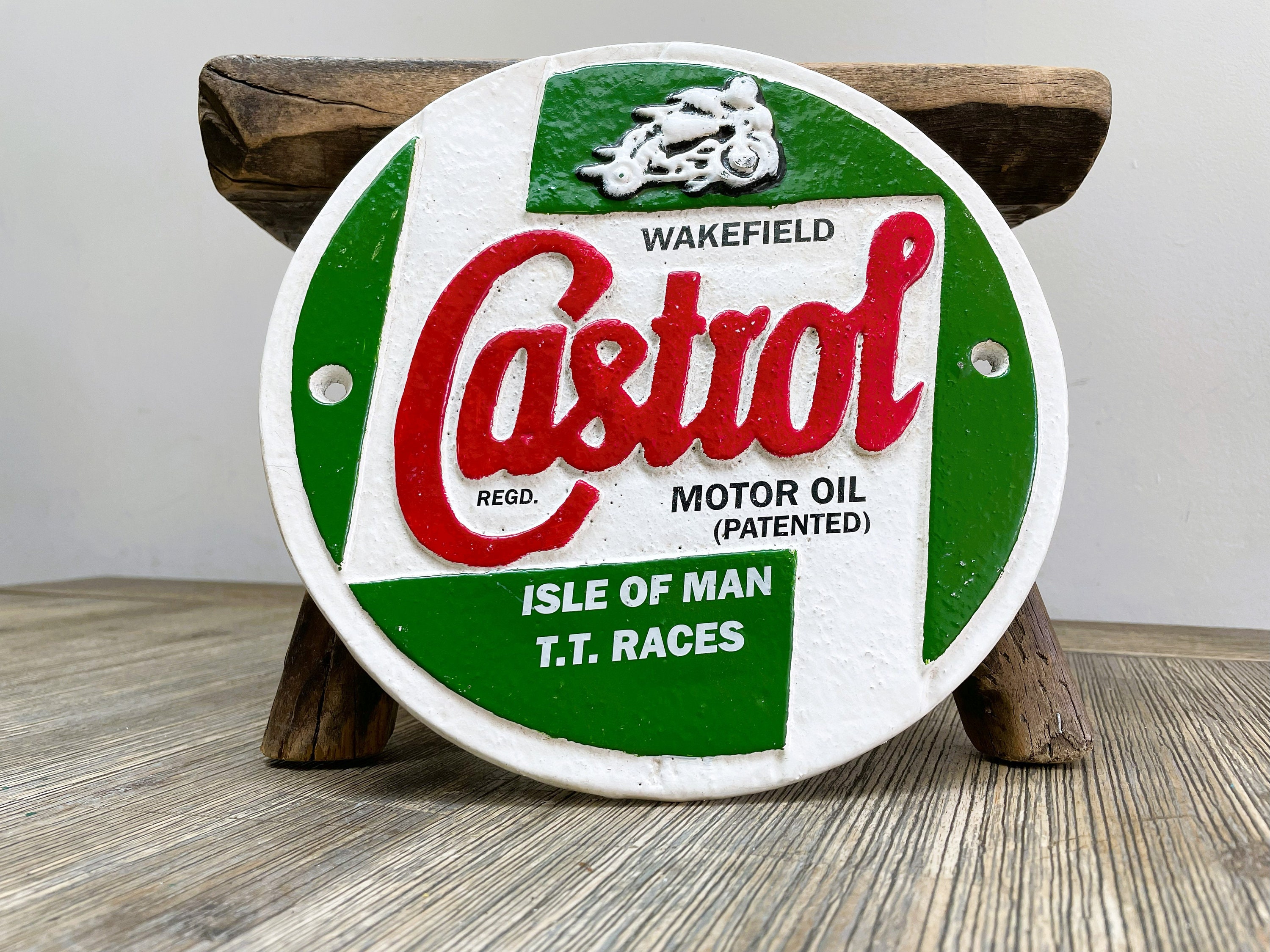 Superb Cast Iron Garage Sign - Castrol Oil - Isle of Man TT Motorcycle ...