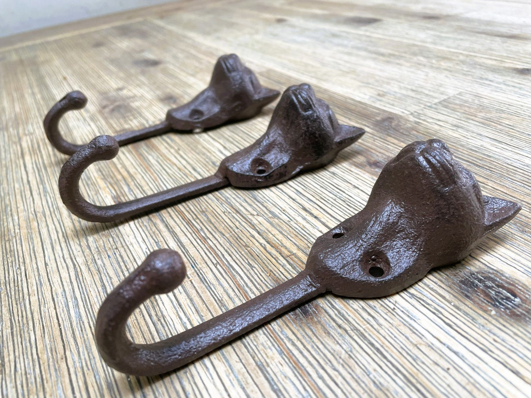 3 Cast Iron Coat Hooks - Solid Hooks - Cat's Head - Etsy