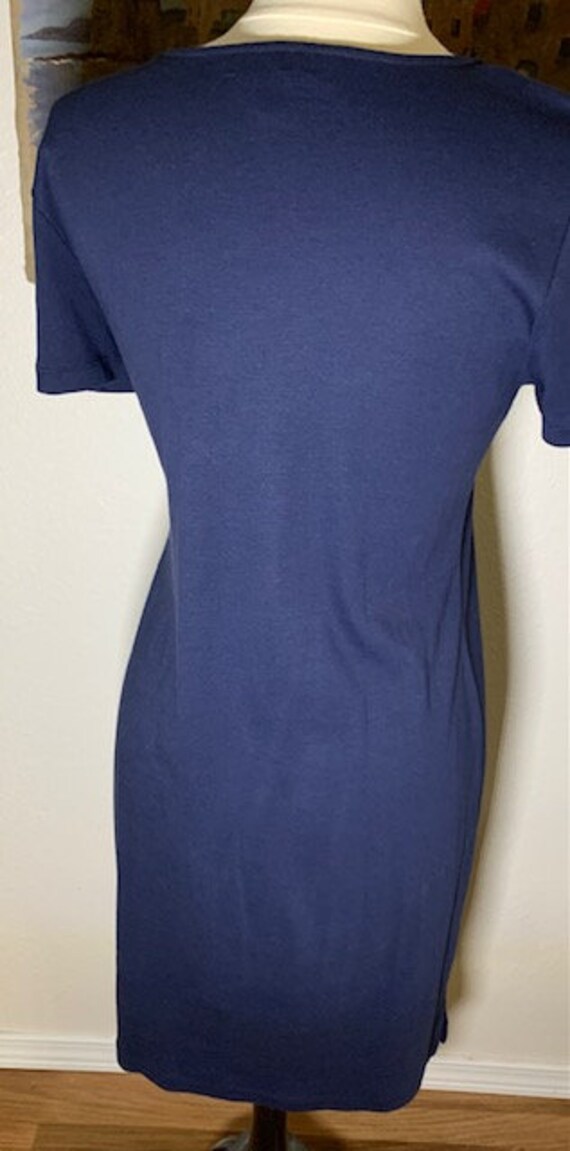 Navy Blue Dress With Brass Buttons and Batik Top - Gem