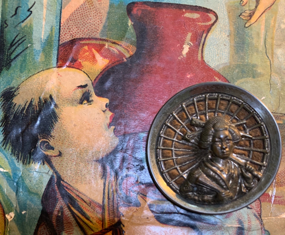 Vintage Metal Button Asian Woman With Parasol - Etsy