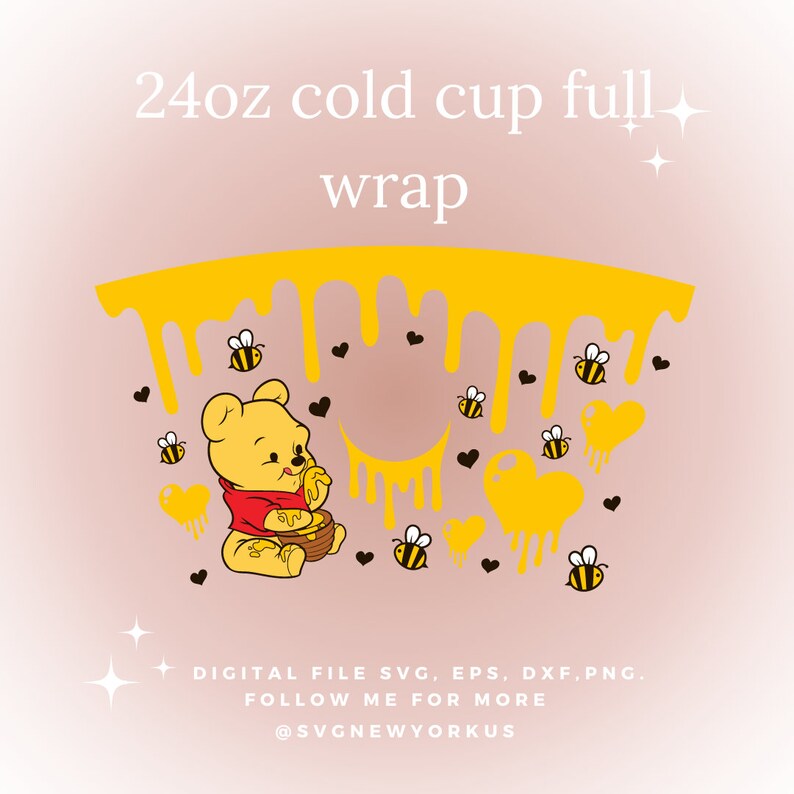 Winnie the Pooh Bear Dripping Honey Full Wrap Para Starbucks Venti Cold ...