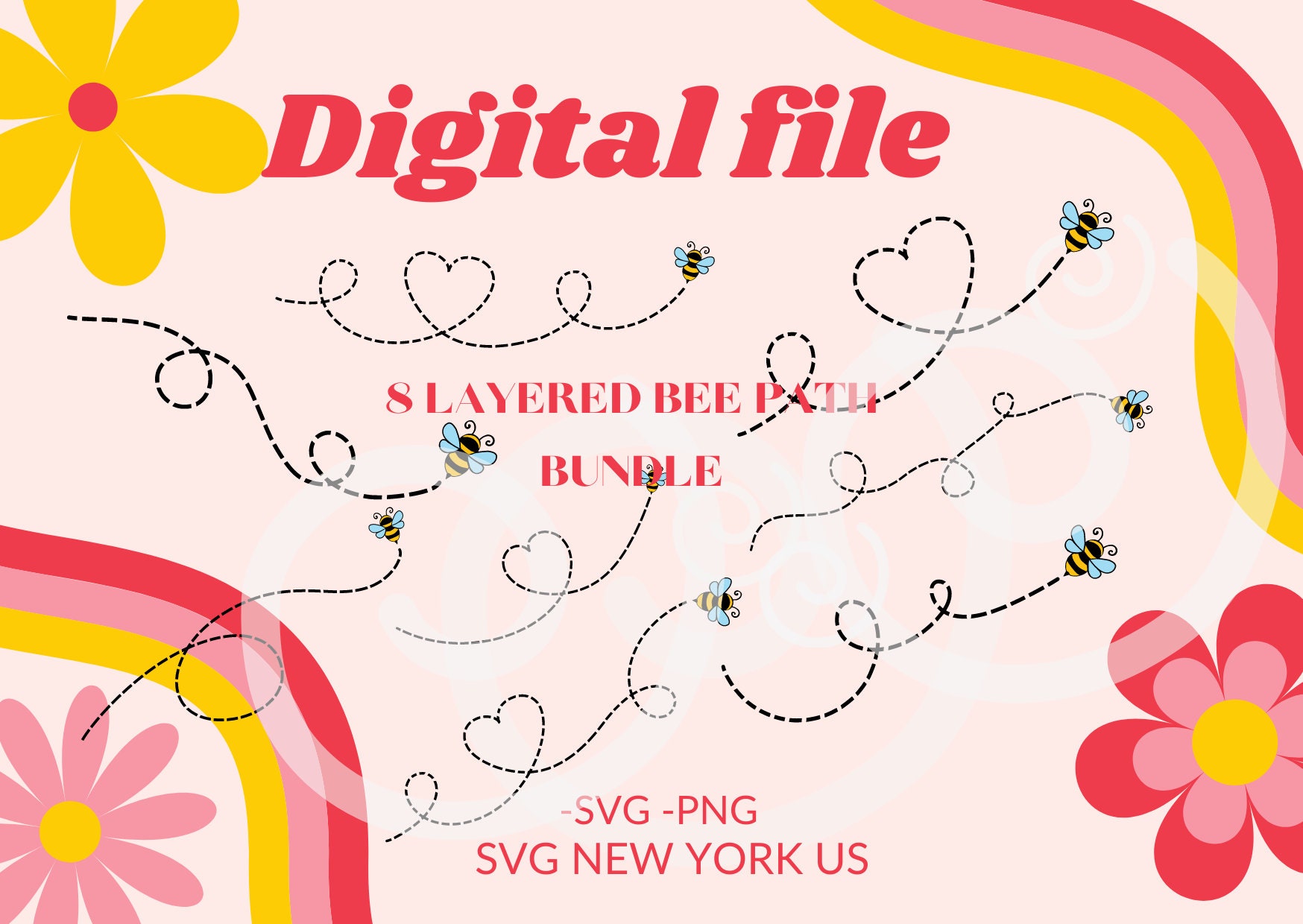 Bee SVG, Layered Bee Path Bundle, Dotted Dashed Lines, Bumble Bee ...