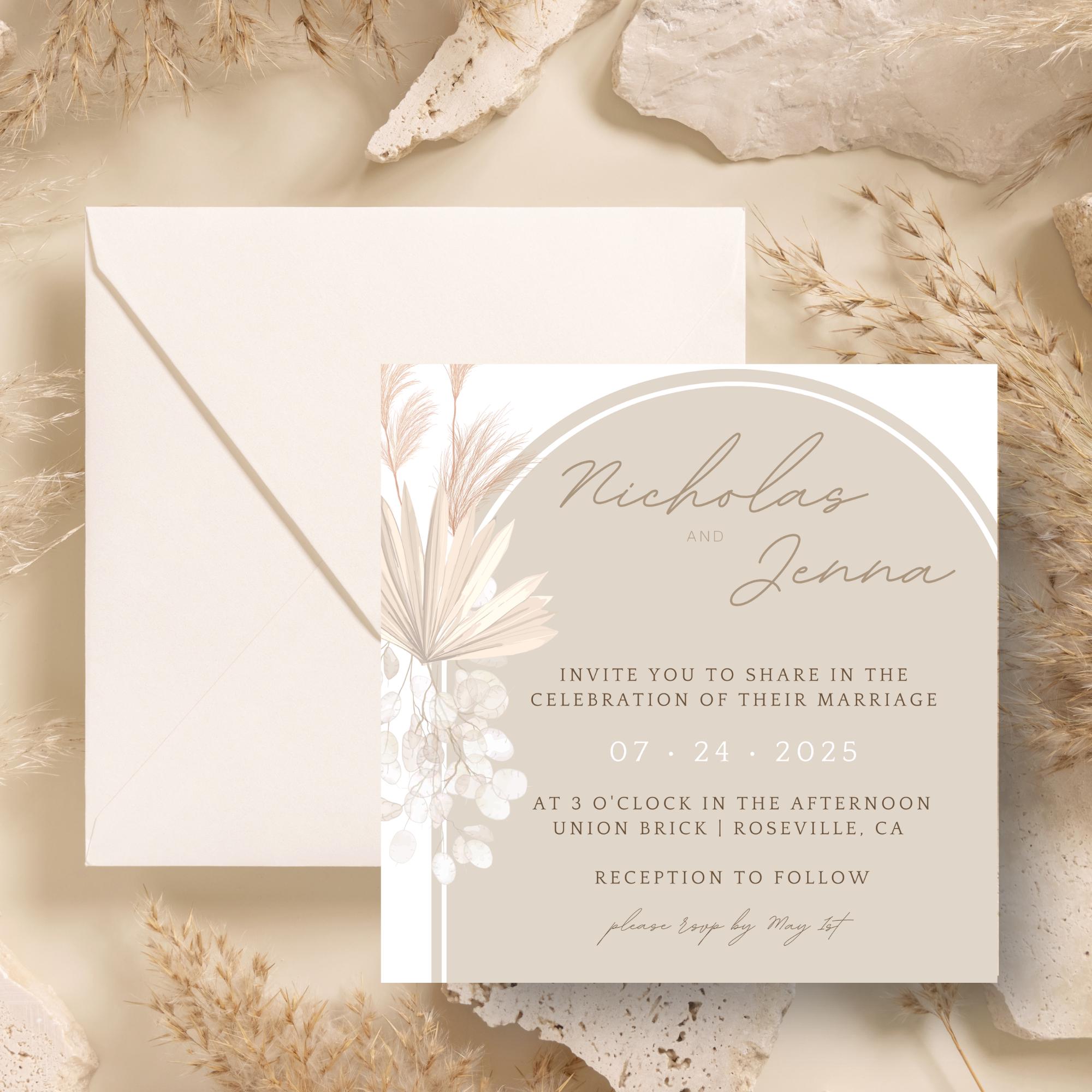 DIY Minimal Square Wedding Invitation Template|square Arch Wedding ...