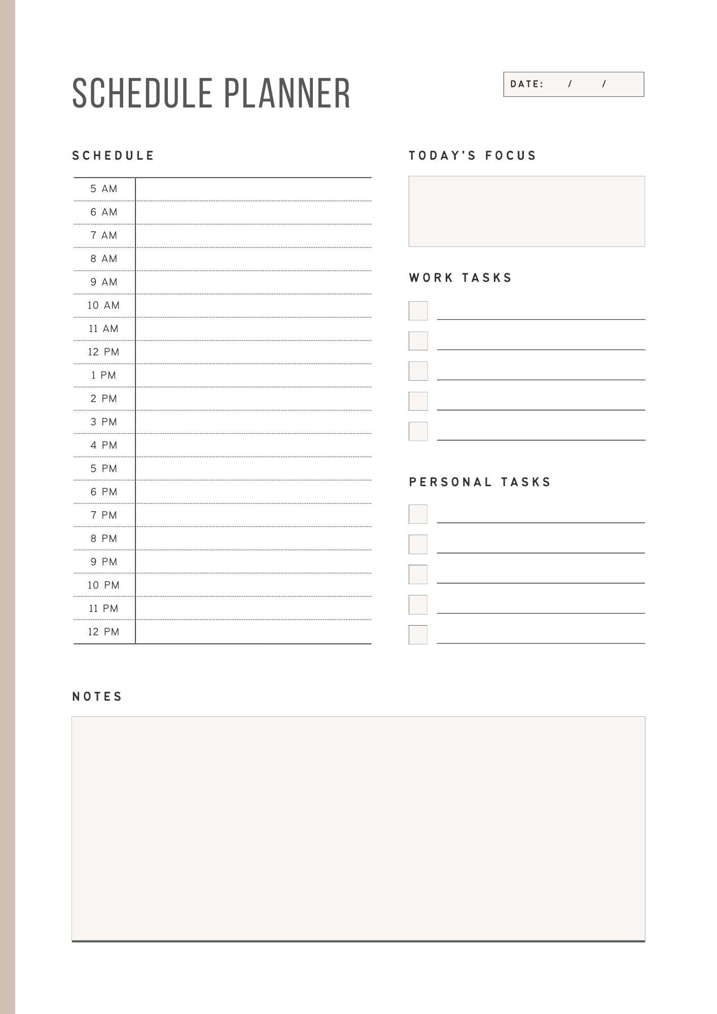 Easy Schedule Planner Beige Instant Download PDF and Printable. - Etsy