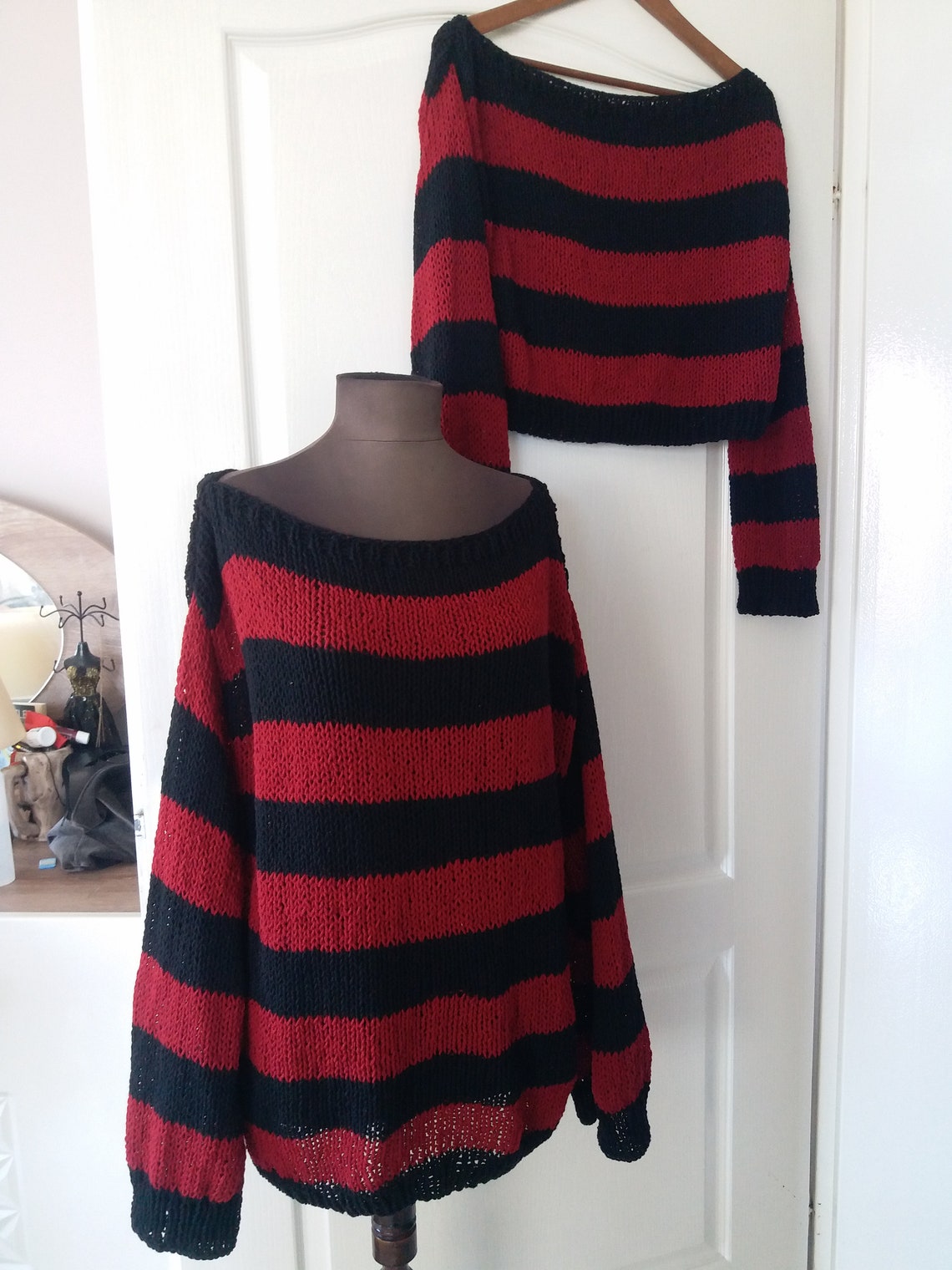 Striped Sweater, 90s Style Grunge Jumper, Nonbinary Punk Shirt, Red ...