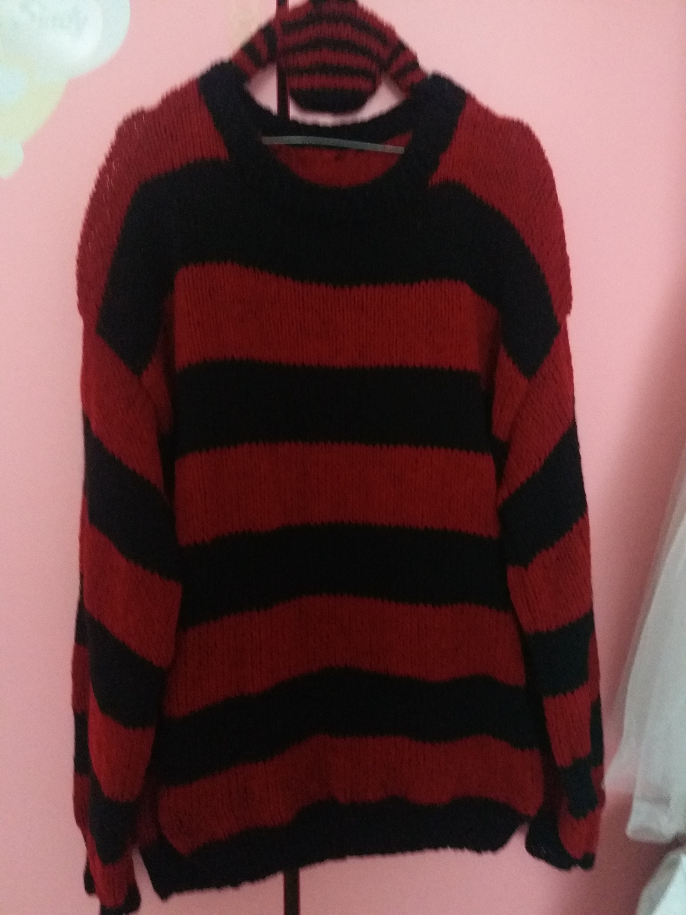 Kurt Cobain Red and Black Striped Jumper Oversize Sweater, Mens Grunge ...
