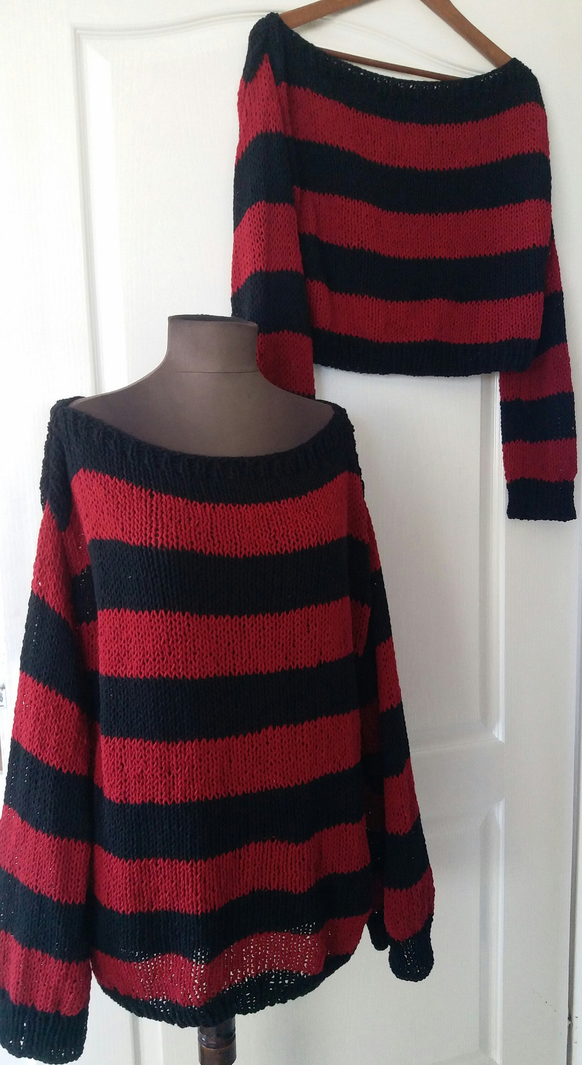 Striped Sweater, 90s Style Grunge Jumper, Nonbinary Punk Shirt, Red ...